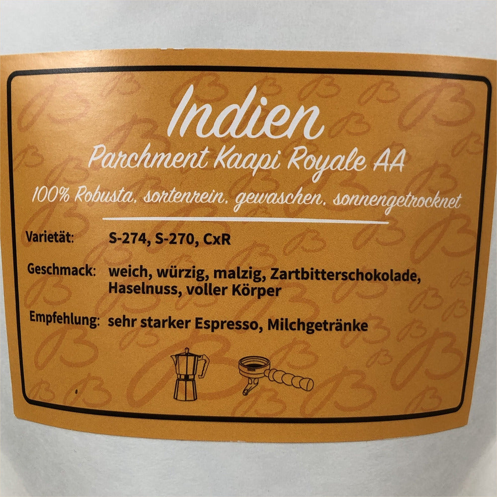 100% Robusta Espresso - Basoni Exklusive - Indien - Parchment Kaapi ...